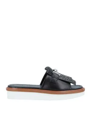 TOD'S Leather Slide Sandals With Studs And Fringes - Black