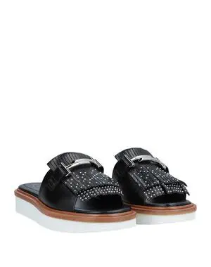 TOD'S Leather Slide Sandals With Studs And Fringes - Black