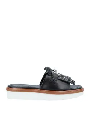 TOD'S Leather Slide Sandals With Studs And Fringes - Black