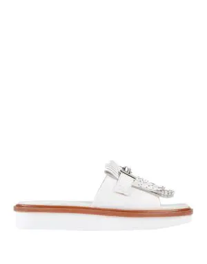 TOD'S Leather Slide Sandals With Studs And Fringes White