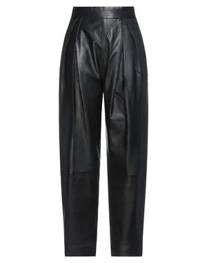 Alberta Ferretti Leather Tapered Pleated High Waisted Pants - Black