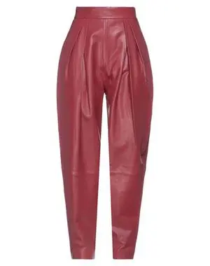 Alberta Ferretti Leather Tapered Pleated High Waisted Pants - Red