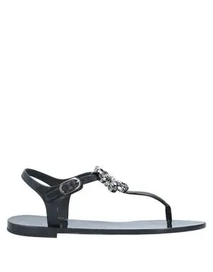 Dolce & Gabbana Thong Sandal In Rubber And Calfskin - Black