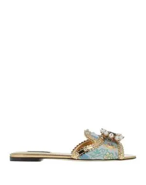 Dolce & Gabbana Deep Teal Jacquard Sandals Gold
