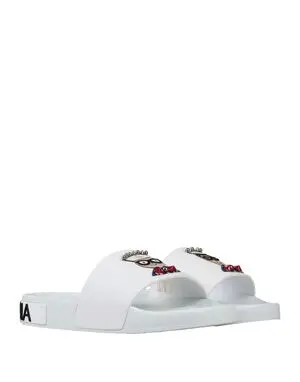 Dolce & Gabbana Calfskin Embellished Flat Slide Sandals