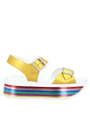 Hogan Leather Flatform Sandals - Gold