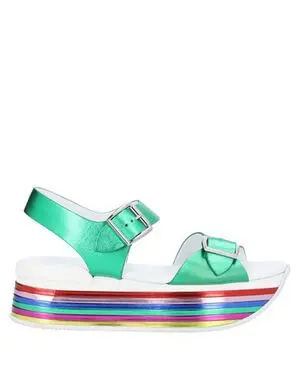 Hogan Leather Flatform Sandals Green