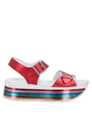 Hogan Leather Flatform Sandals - Red