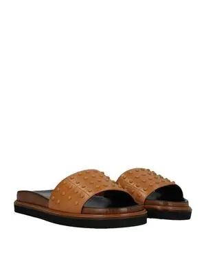TOD'S Studded Leather Slide Sandals - Beige