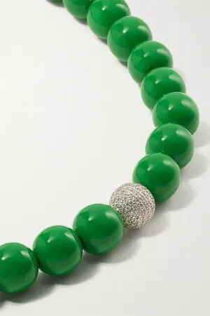 Lauren Rubinski 14-karat White Enamel And Diamond Necklace