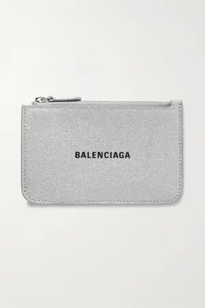 Balenciaga Cash Glittered Leather Wallet - Silver