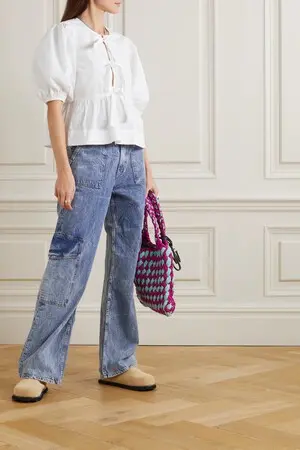 GANNI Tie-front Organic Cotton Peplum Blouse