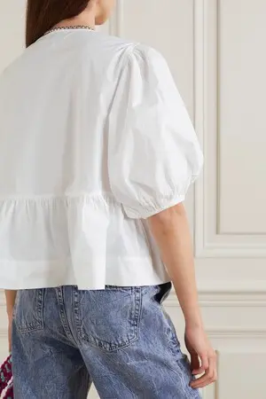 GANNI Tie-front Organic Cotton Peplum Blouse