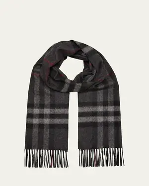 Burberry Classic Check Cashmere Fringe Scarf - Charcoal