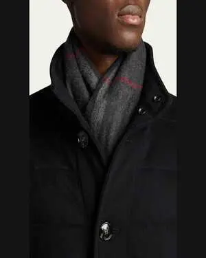 Burberry Classic Check Cashmere Fringe Scarf - Charcoal