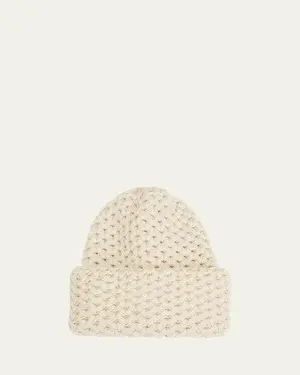 Inverni Cashmere Honeycomb Knit Beanie - Vanilla