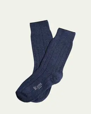 STEMS Ribbed Lux Cashmere Socks Navy