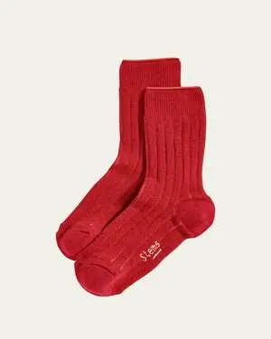STEMS Ribbed Lux Cashmere Socks Red