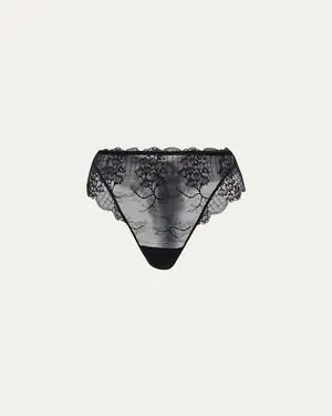Simone Perele Reve Scalloped Lace Tanga - Black
