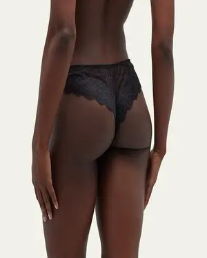 Simone Perele Reve Scalloped Lace Tanga - Black