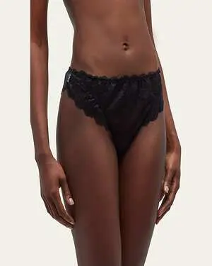 Simone Perele Reve Scalloped Lace Tanga - Black