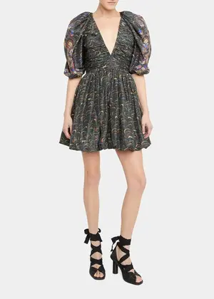Ulla Johnson Gwen Elbow Puff-Sleeve Mini Dress - Obsidian