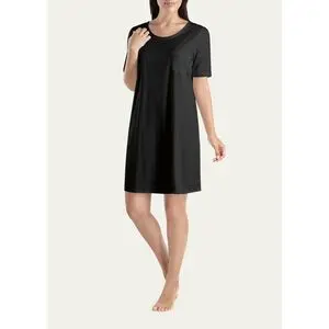 Hanro Cotton Deluxe Short-sleeve Big Sleepshirt - Black