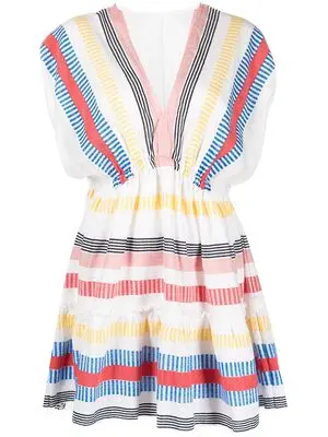 LEMLEM V-neck Striped Mini Dress - Stripe Fiesta