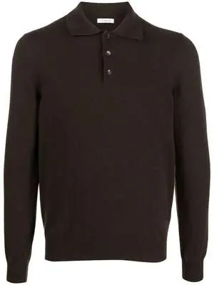 Malo Long-sleeve Cashmere Polo Shirt - Brown