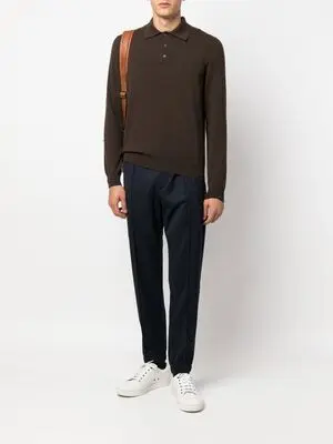 Malo Long-sleeve Cashmere Polo Shirt - Brown