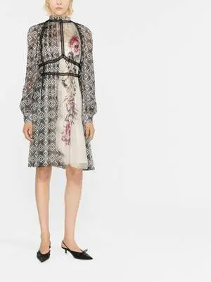 Alberta Ferretti Geometric And Floral Print Long Sleeve Dress