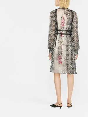 Alberta Ferretti Geometric And Floral Print Long Sleeve Dress
