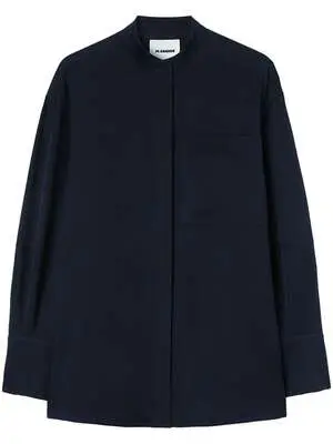 JIL SANDER Collarless Button-front Shirt - Blue