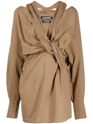 Jacquemus Off-shoulder Knot Detail Shirt Dress