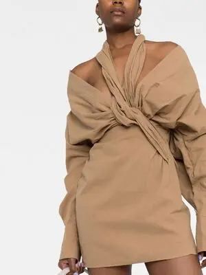 Jacquemus Off-shoulder Knot Detail Shirt Dress