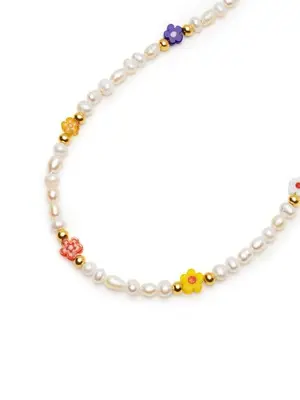 NIALAYA JEWELRY Pearl Necklace With Flower Beads