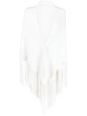 Malo Fringed Cashmere Cape - White