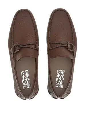 FERRAGAMO Gancini Ornament Driver Loafers - Brown