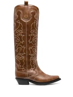 GANNI Embroidered 40mm Knee-high Boots