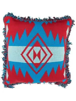 Alanui Intarsia-knit Fringed-edge Pillow - Red
