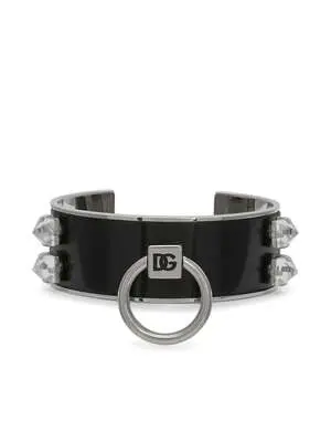 Dolce & Gabbana Embellished Leather Cuff Bracelet - Silver