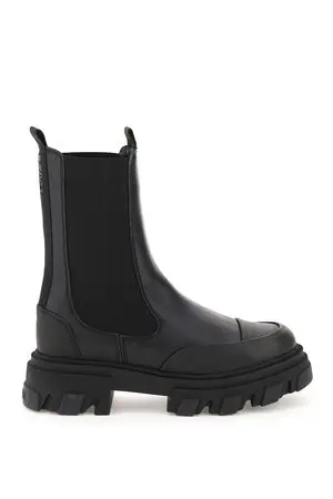 GANNI GANNI LEATHER MID CHELSEA BOOTS - Black