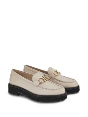 FERRAGAMO Gancini Plaque Leather Loafers - Neutrals