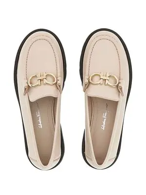 FERRAGAMO Gancini Plaque Leather Loafers - Neutrals
