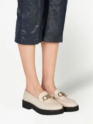 FERRAGAMO Gancini Plaque Leather Loafers - Neutrals