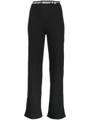 Off-White Logo-waistband Straight-leg Trousers - Black