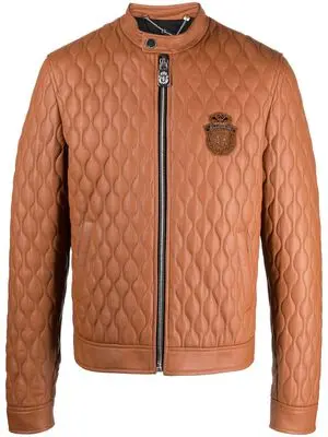 BILLIONAIRE Crest-motif Quilted Leather Jacket