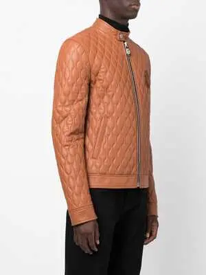 BILLIONAIRE Crest-motif Quilted Leather Jacket