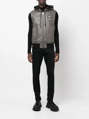BILLIONAIRE Sleeveless Hooded Leather Vest