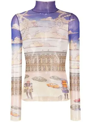 Casablanca Illustration-print Top - Blue